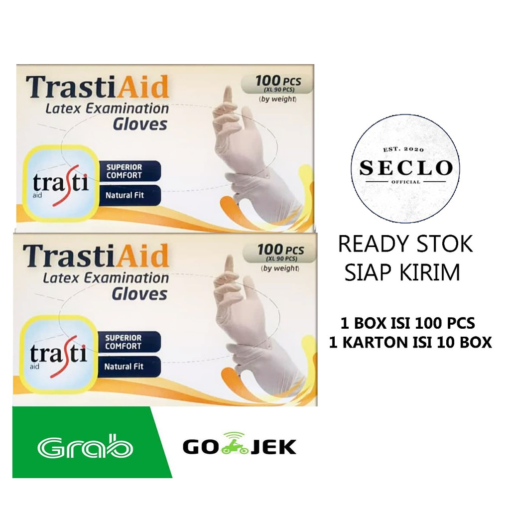 Jual 1 Box ISI 100 PCS Sarung Tangan TRASTI Karet TEBAL LATEX / VINYL ...