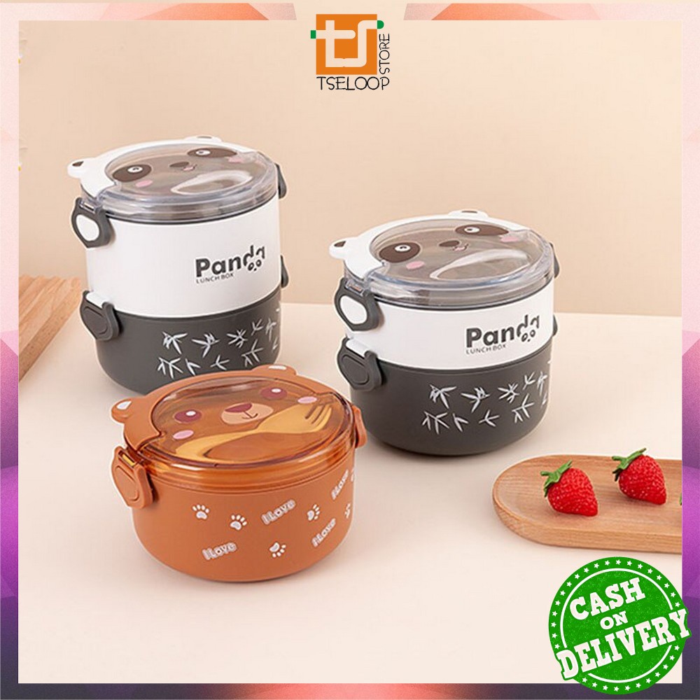 Jual OFM-C690 Tempat Makan Lunch Box Set Bulat 2 Tingkat Motif Panda ...