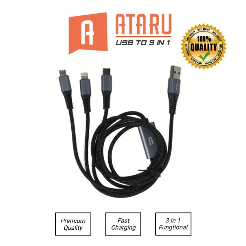Jual Ataru Kabel Charge Cas Hp 3 In 1 USB to Micro Usb Type C Iphone ...