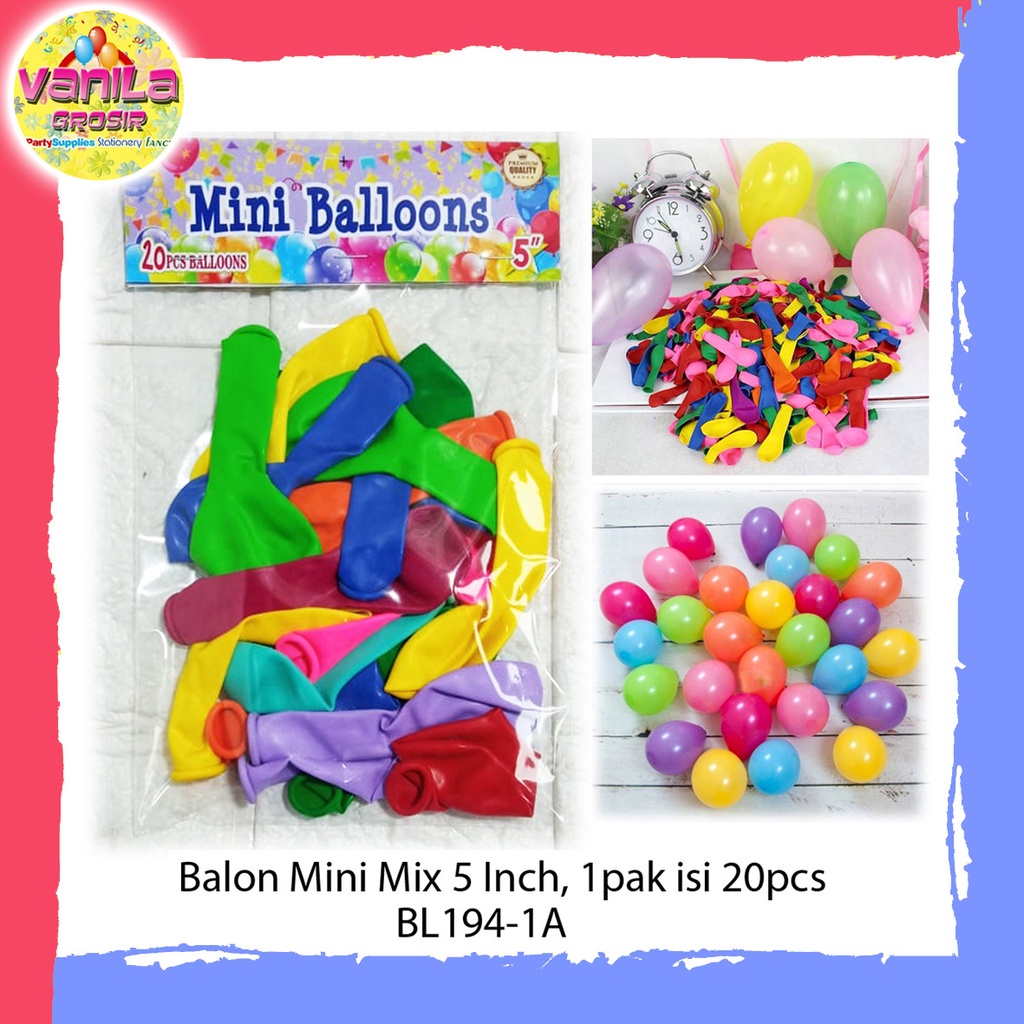 Jual (20Pcs) Balon mini MIX mini SOLID 5inch, balon mini Mix warna ...