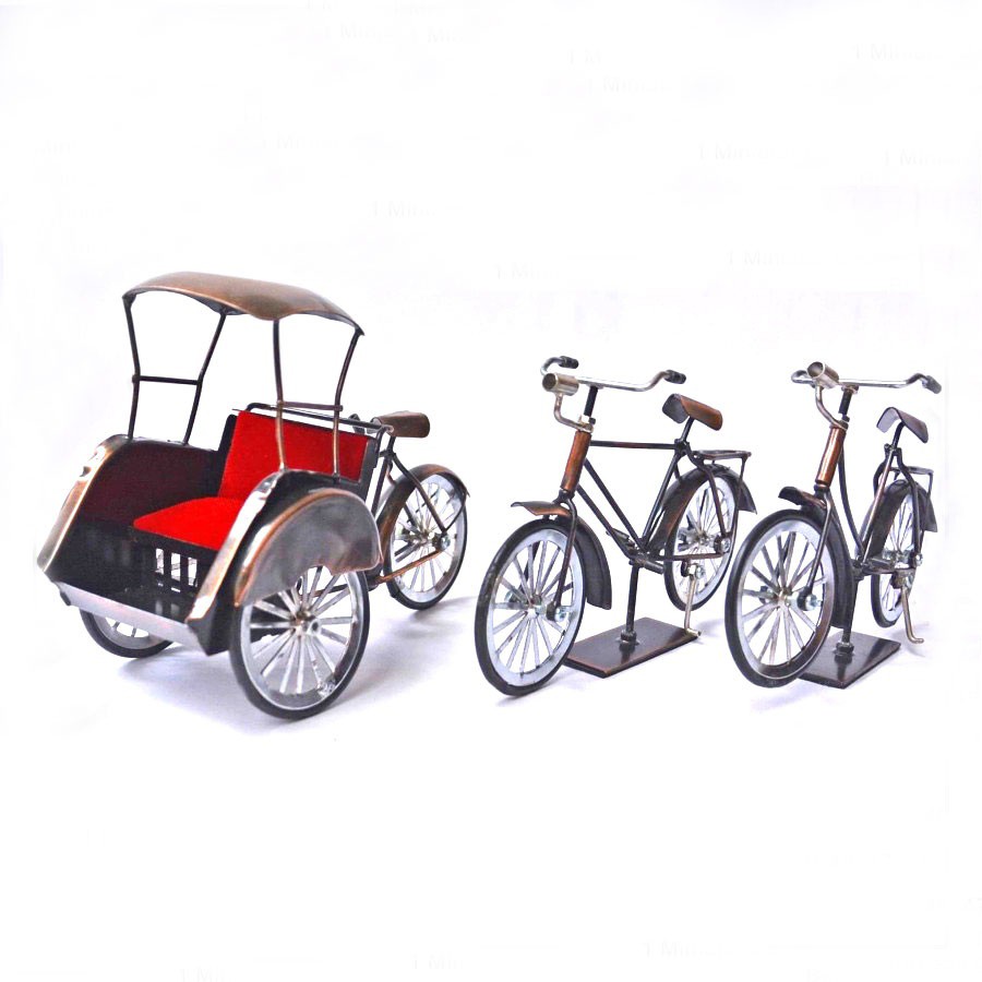 Jual Paket Miniatur Logam Becak Sepeda Onthel Laki And Perempuan