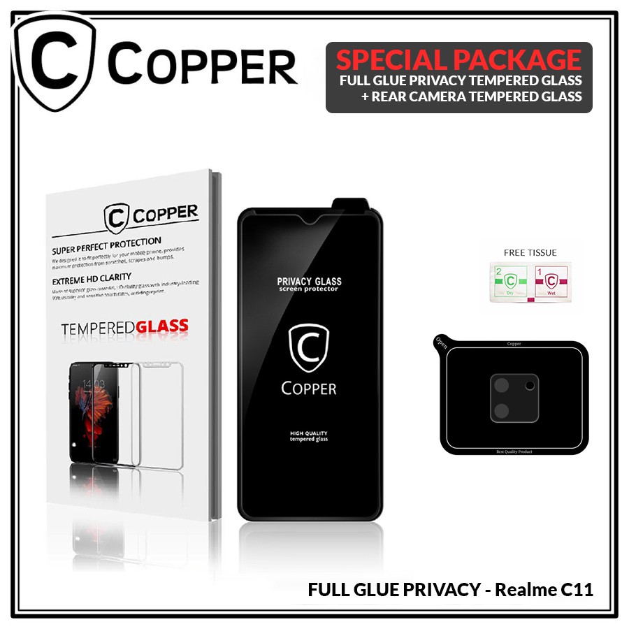 Jual Realme C11 - COPPER Tempered Glass Privacy/Anti Spy(Full Glue) | Shopee Indonesia