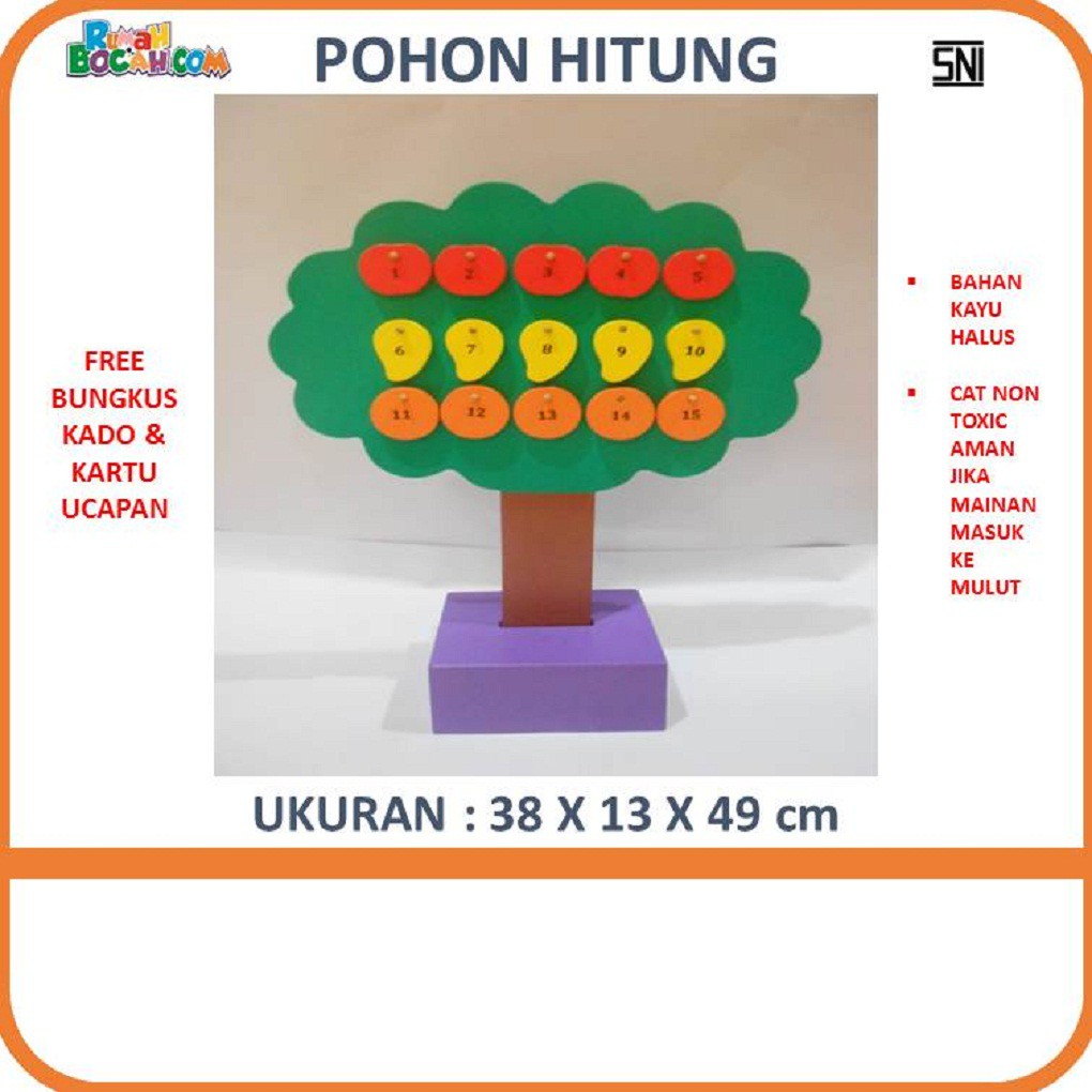 Jual Mainan Kayu Edukasi Edukatif Anak Pohon Hitung Balok Susun Kayu ...