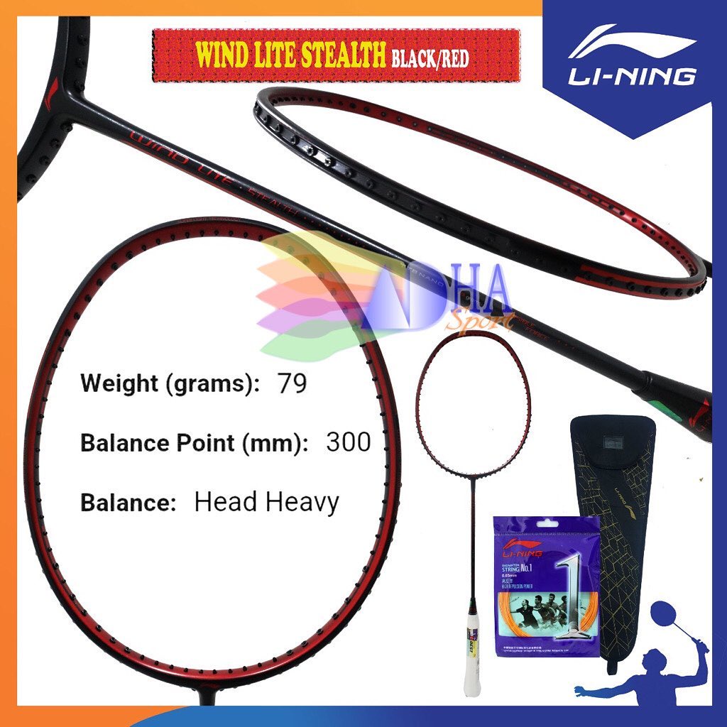 Jual Raket Badminton Lining Windlite / Wind Lite Stealth Black Red ...