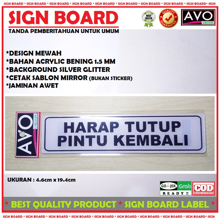 Jual sign label HARAP TUTUP PINTU KEMBALI acrylic sticker board tanda ...