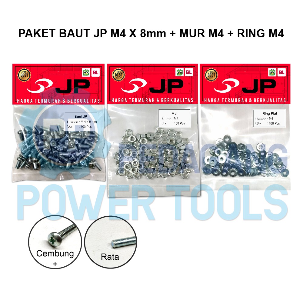Jual PAKET 3 SET JP M 4x8 BAUT MUR RING PLAT M 4 x 8 MUR M4 ISI 100 PCS ...