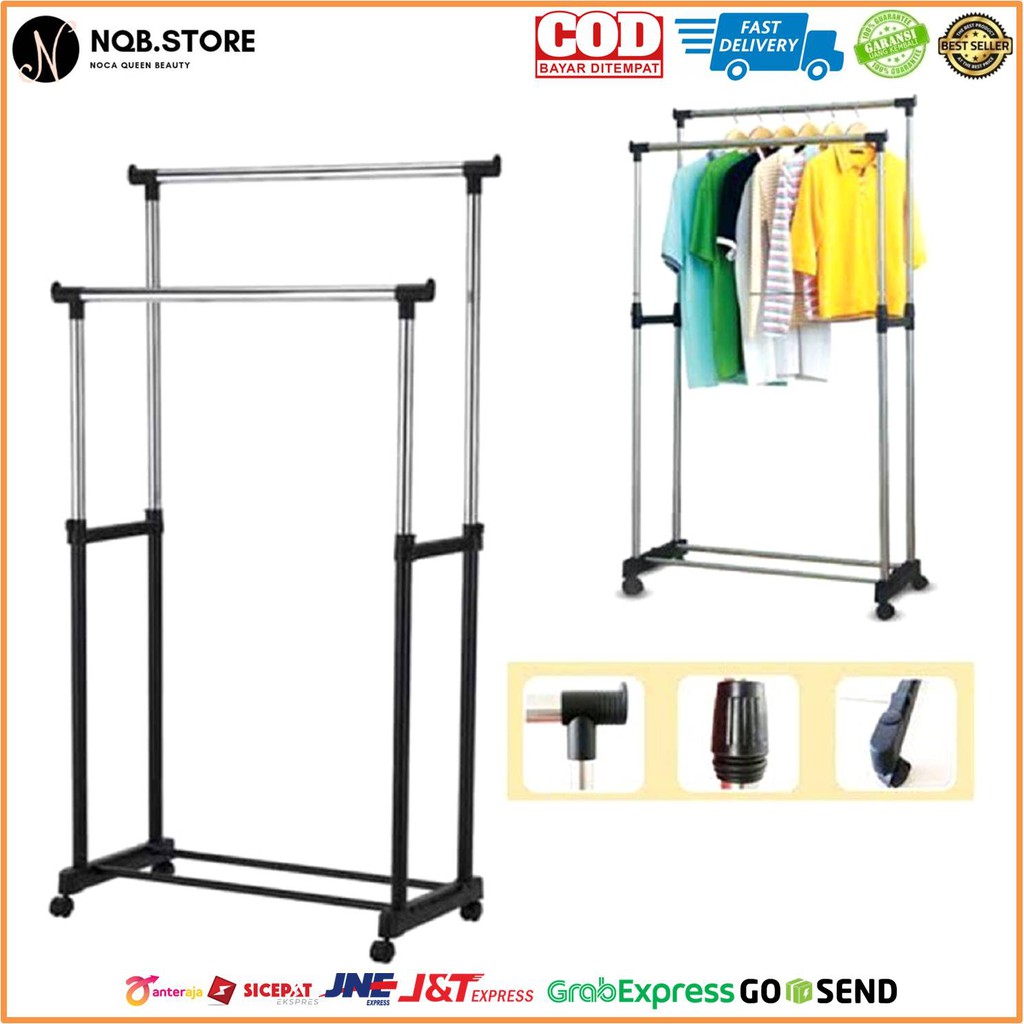 Jual NQB - DOUBLE Stand hanger serbaguna double pole / jemuran baju ...