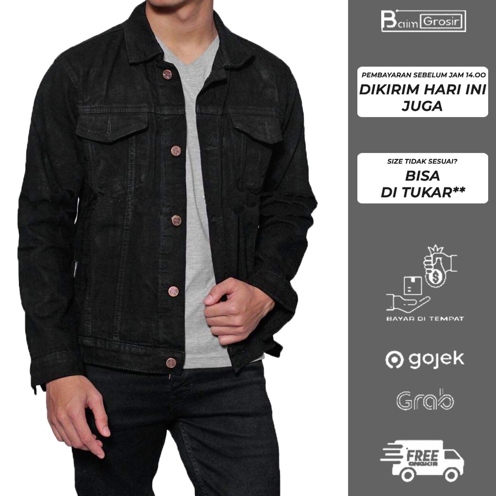 Jual JAKET JEANS HITAM | Jaket Jeans BIG SIZE Warna Hitam | Jaket Denim ...