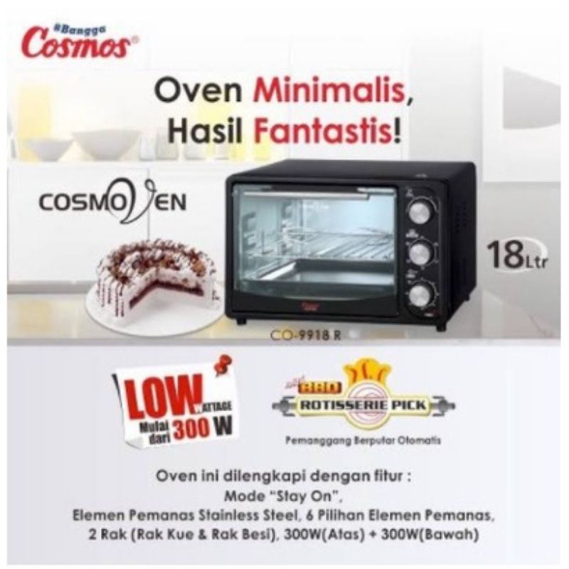 Jual oven listrik 18 liter cosmos CO-9918 / Oven cosmos co9918 / oven ...