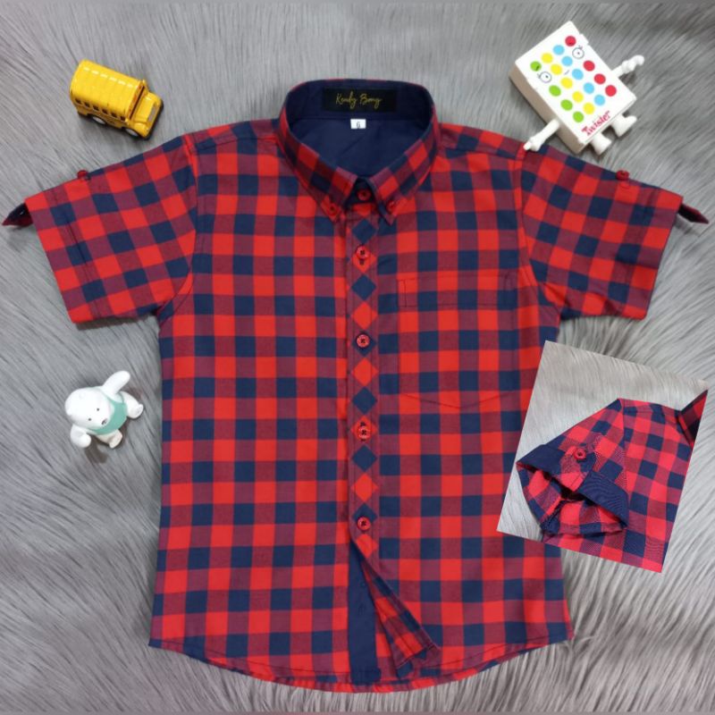 Jual Kemeja Kotak Kombinasi Anak Laki-Laki/Kemeja Lengan Pendek Skoder ...