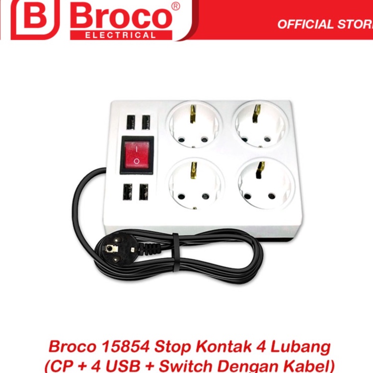 Jual Broco Electrical 15854 Stop Kontak 4 Lubang (CP + 4 USB + Switch ...