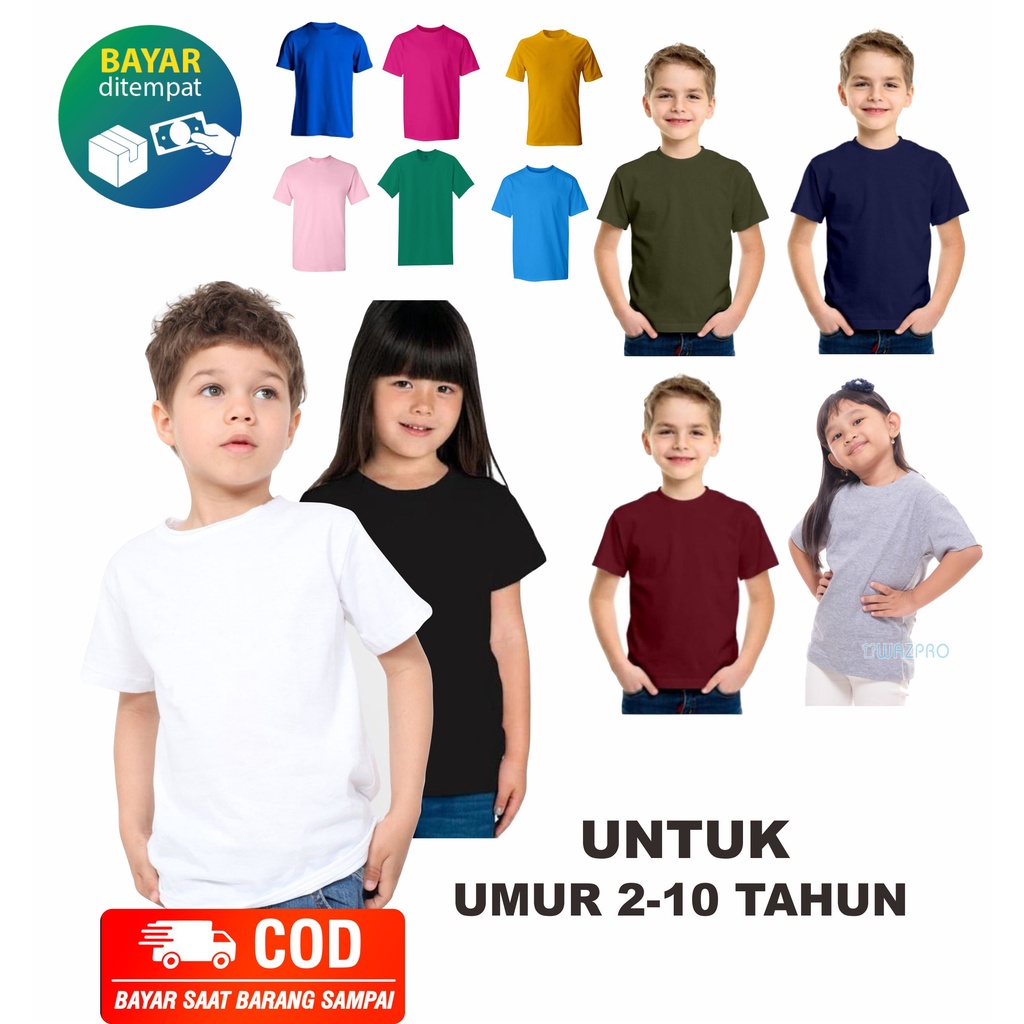 Jual KAOS OBLONG ANAK ANAK UNISEX COTTON COMBED LENGAN PENDEK TSHIRT POLOS UMUR 2-10 TAHUN ...