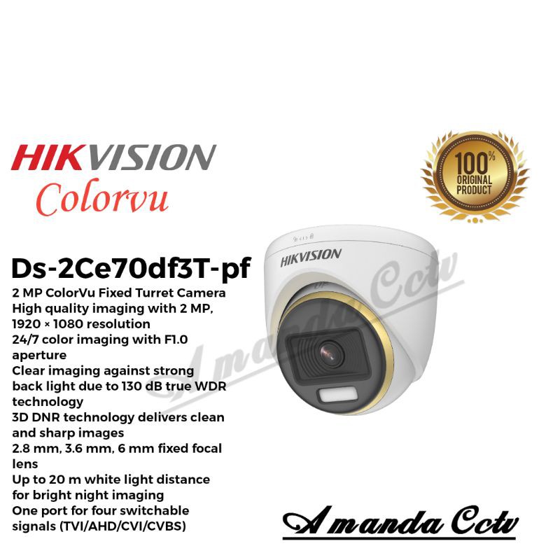 Jual Camera Hikvision 2MP Colorvu Turbo HD Ds-2ce70df3t-pf Indor Gelap ...