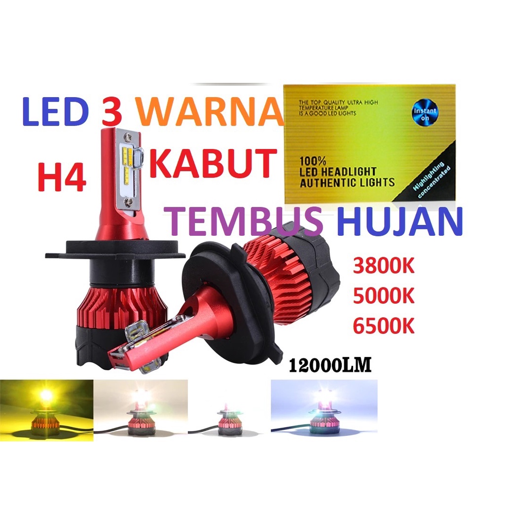 Jual LED H4 H11 3 warna Tembus Kabut dan Hujan 30 watt original Chip ...