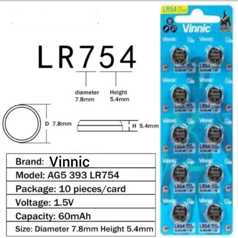 Jual BATERAI lithium Kancing Koin AG5 LR754 Button Cell Batu Batre ...