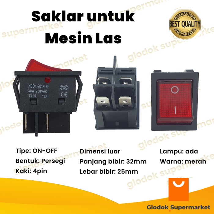 Jual Saklar Mesin Las 30A Besar 4 pin On Off Tombol Rocker 2 Posisi ...
