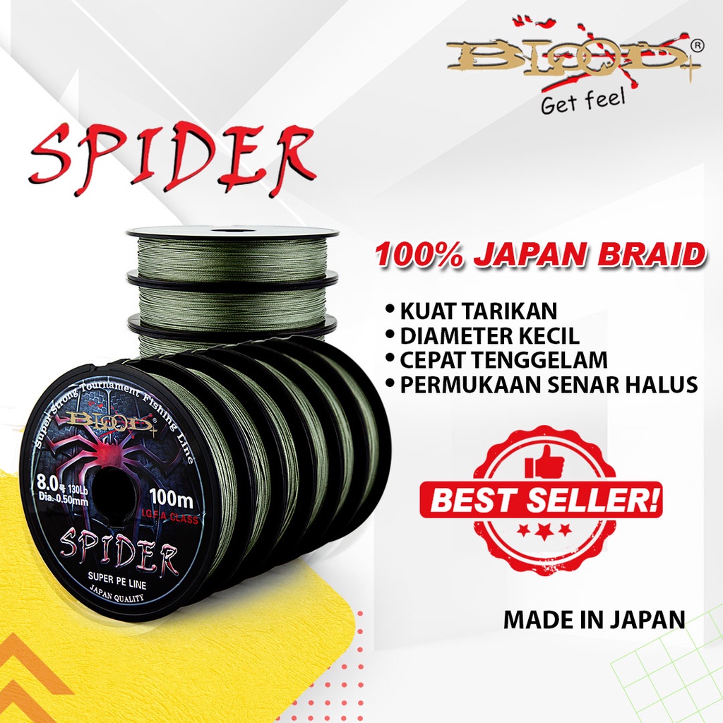 Jual SENAR PANCING PE X8 BRAID BLOOD SPIDER-1 100M | Shopee Indonesia