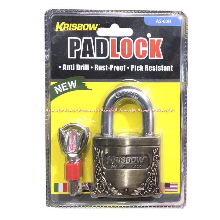Jual zw-156 Krisbow Padlock A2-60H Gembok Kuning Anti Drill Anti Karat ...