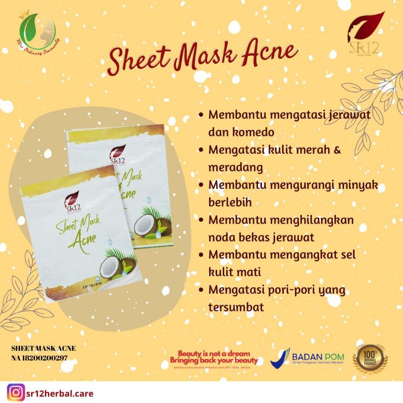 Jual SHEET MASK ACNE SR12/ SHEETMASK JERAWAT | Shopee Indonesia