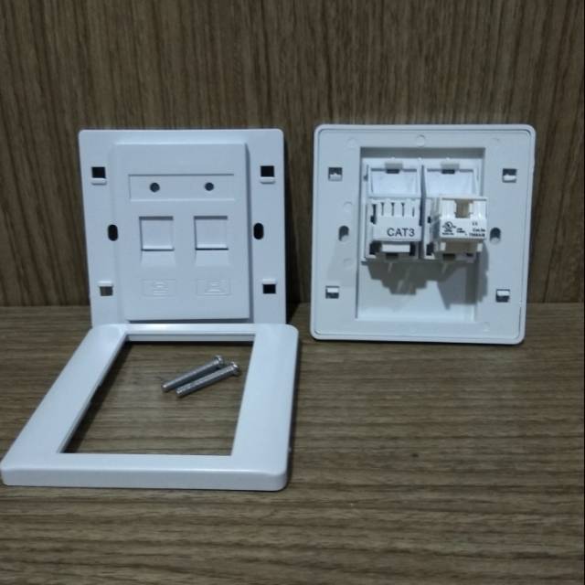 Jual Face plate rj45 2 hold + modular Cat6 dan cat3 RJ11 | Shopee Indonesia