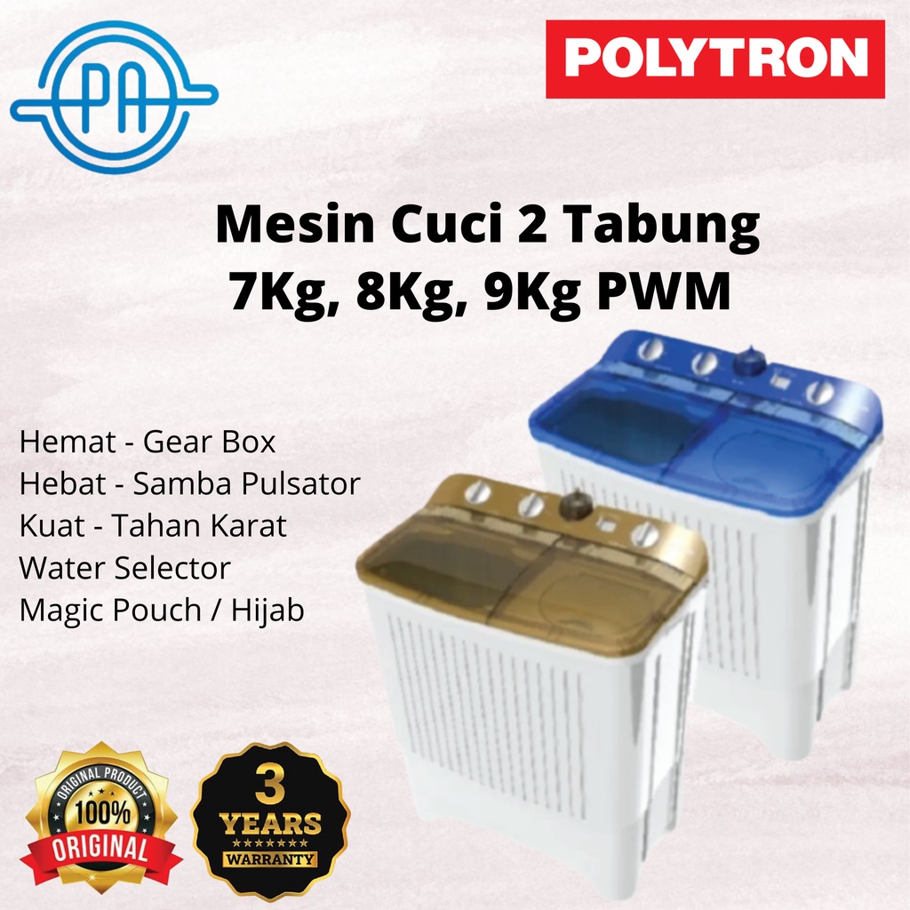 Jual MESIN CUCI 2 TABUNG POLYTRON 7kg, 8kg, 9kg PWM 7072, PWM 8072, PWM ...