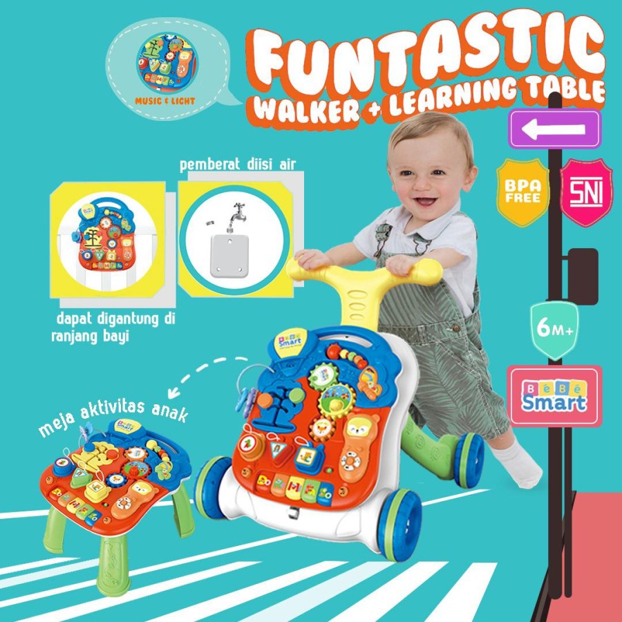 Jual Bebe Smart Funtastic Push Walker and Table 3 In 1 // Baby Walker ...
