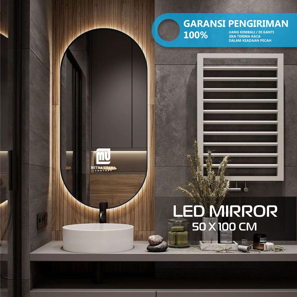 Jual Pigura Besi LED oval 50 x100 - Cermin LED Besi dinding - cermin ...
