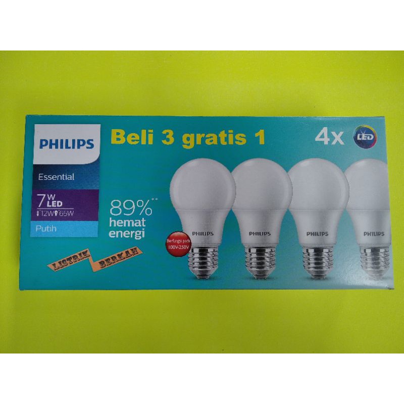 Jual Paket hemat lampu philips LED 7 watt 7watt putih Essential Philip ...