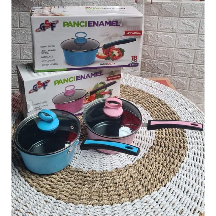 Jual PANCI SUSU ENAMEL WARNA GSF 4118 panci tutup kaca panci gagang ...