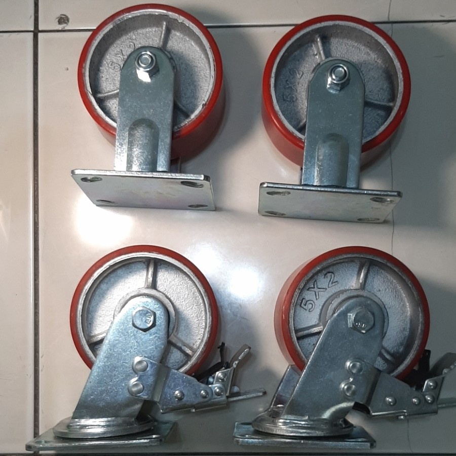 Jual roda pu heavy duty 5 inch 1set/4pcs (2 rem 2 mati) | Shopee Indonesia