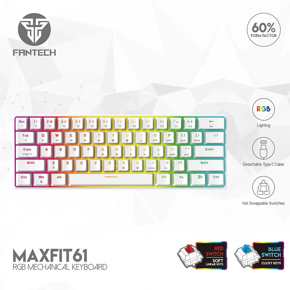 Jual KEYBOARD FANTECH MAXFIT61 WHITE (red & blue switch ) | Shopee ...