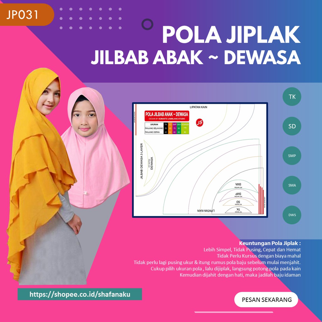 Jual Pola Jiplak Jilbab Anak TK, SD, SMP, SMA Dan Dewasa - JP031 | Shopee Indonesia