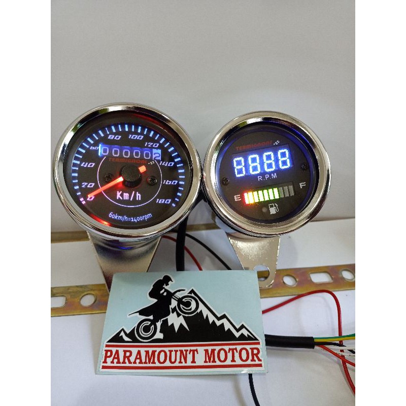 Jual spido speedometer bulat kilometer LED plus RPM amper bensin ...