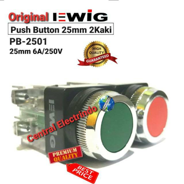 Jual Push Button EWIG PB2501 25mm 2kaki Hijau (NO) Merah (NC). | Shopee ...