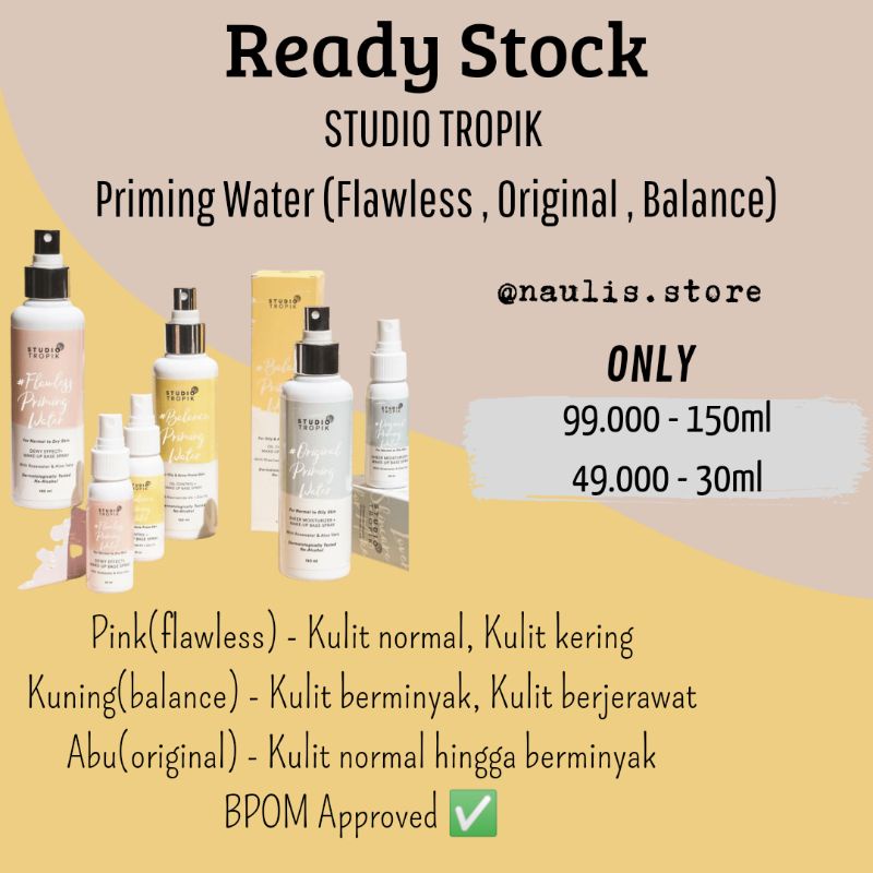 Jual STUDIO TROPIK - PRIMING WATER (FLAWLESS , ORIGINAL , BALANCE) | Shopee Indonesia