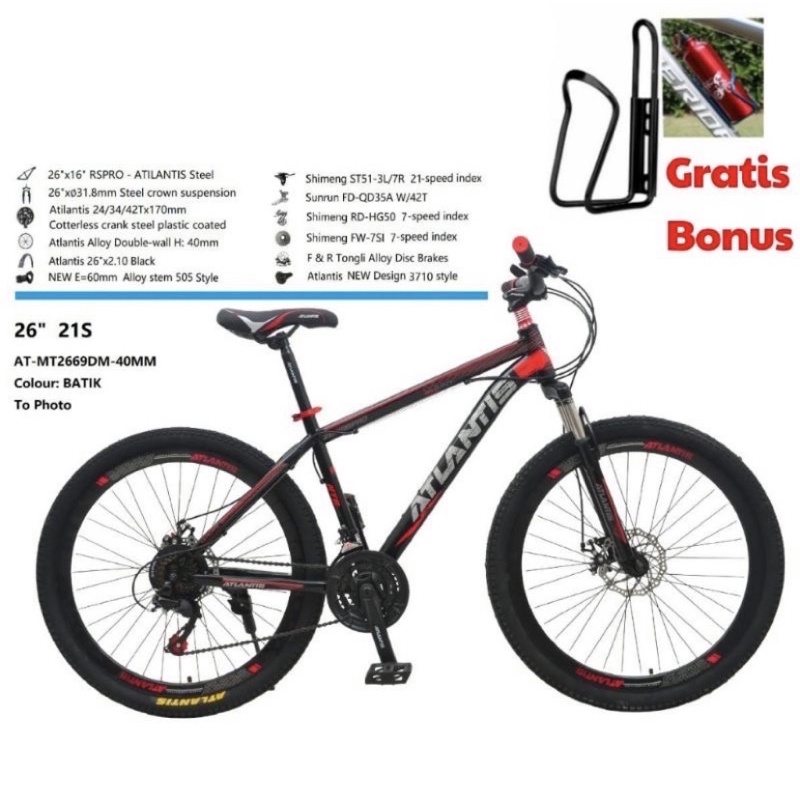 Jual SEPEDA MTB ATLANTIS 26inch 69 Hi Teen Steel 3x7 Speed Free TEMPAT ...
