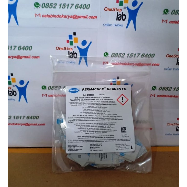 Jual HACH 2105569 DPD Free Chlorine Reagent Powder Pillows, 10 mL, pk ...