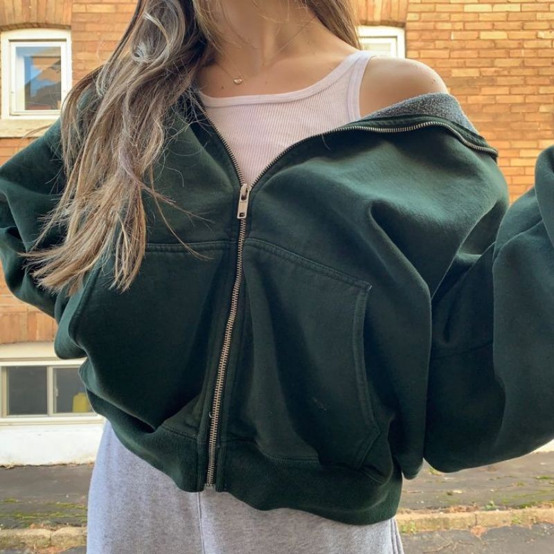 Jual Carla Crop Ziper Hoodiecrop Zip Up Hoodie Oversized Brown Abu Putih Hitam Jaket Polos Crop
