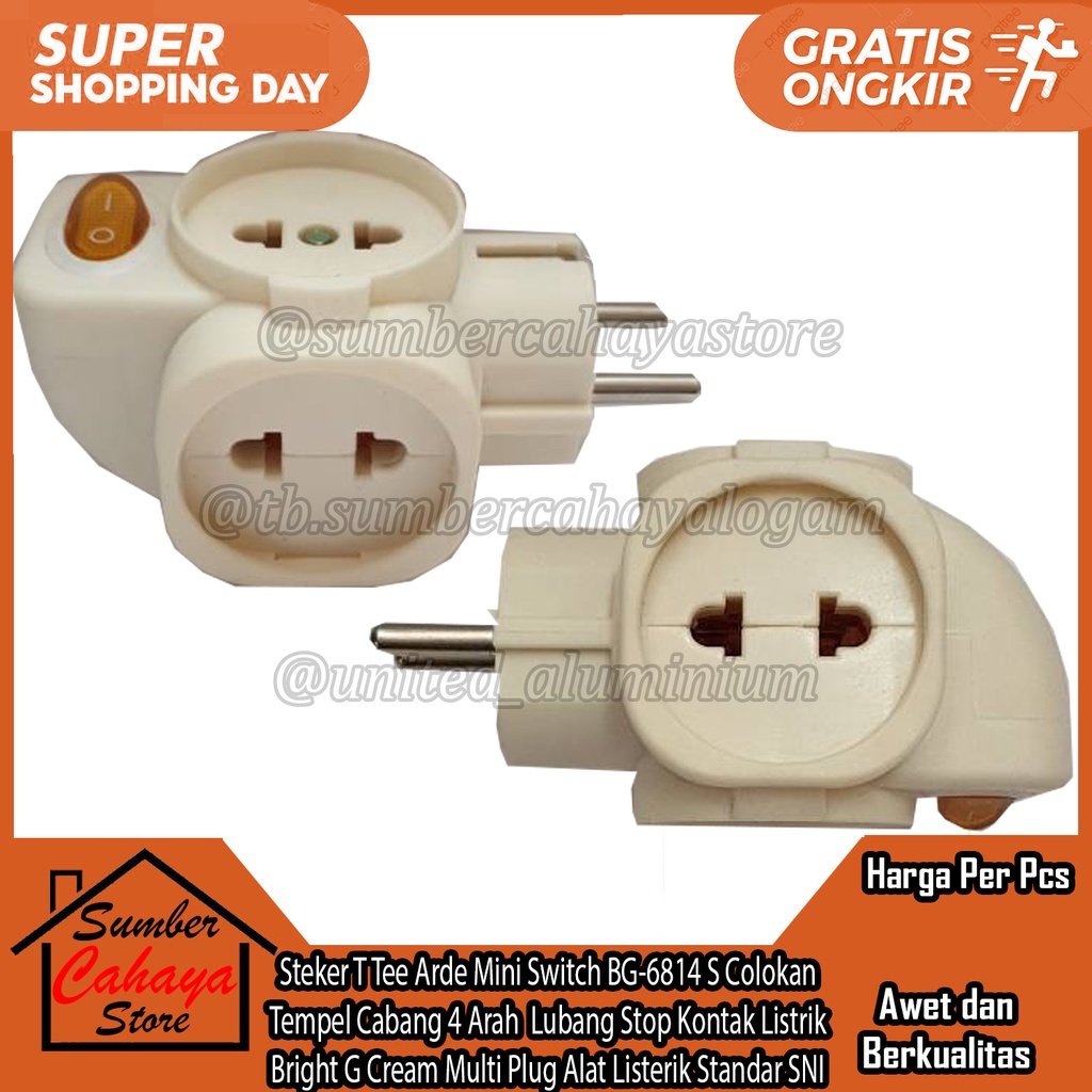 Jual Steker Tee T Arde Mini Switch BG-6814 S Saklar Sakelar Colokan ...