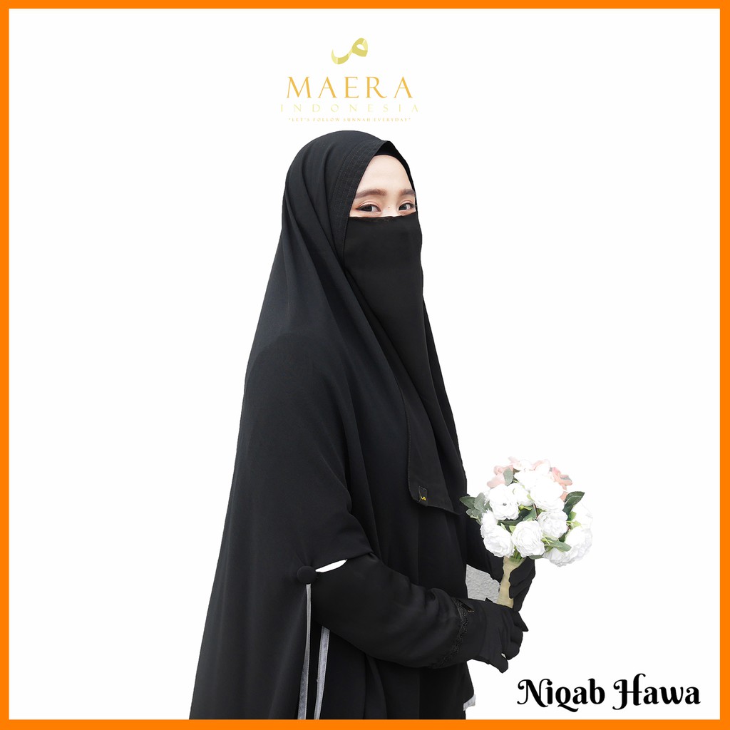Jual Niqab Cadar Karet dan Tali 2 Layer Tanpa Jahitan Bawah Mata Chiffon Silk Jetblack Hawa ...