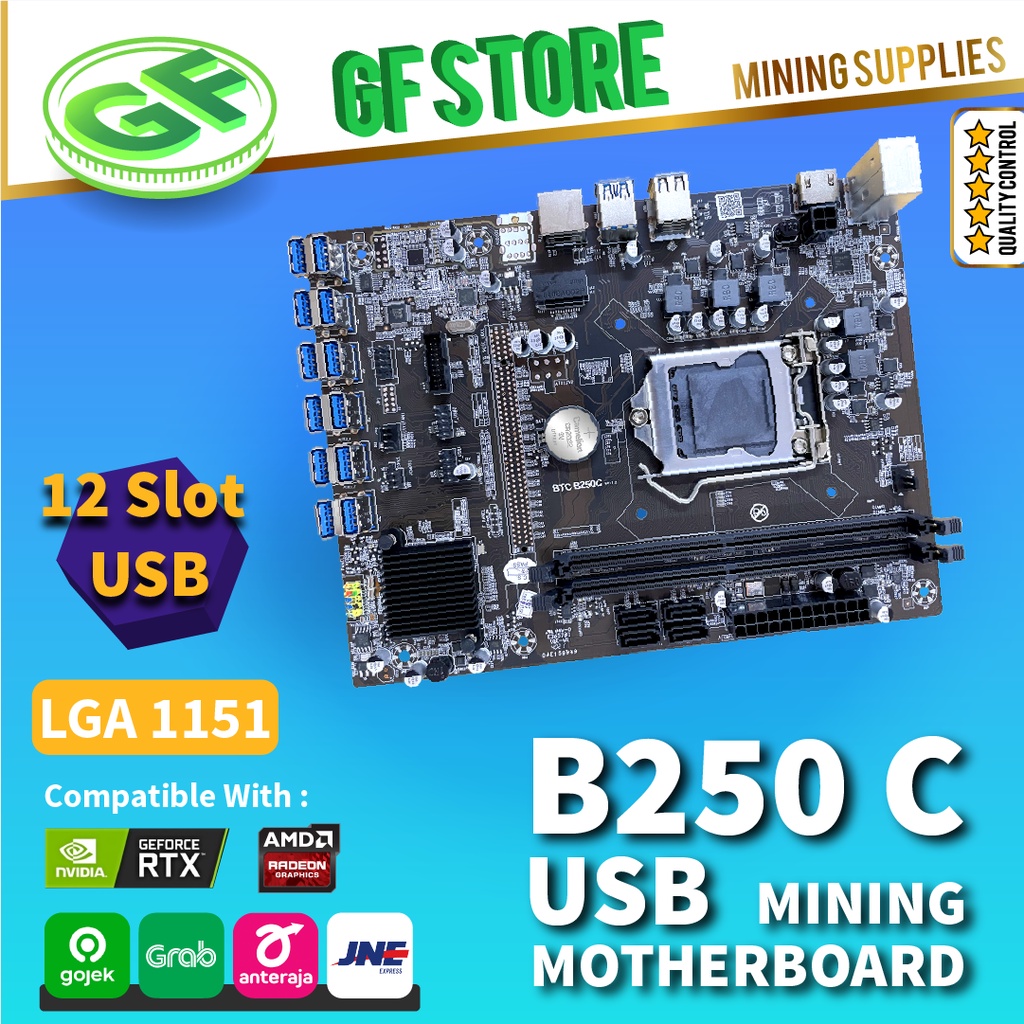 Jual Mining Motherboard B250 USB ⚡- LGA 1151 - 12 GPU VGA USB Mining | Shopee Indonesia