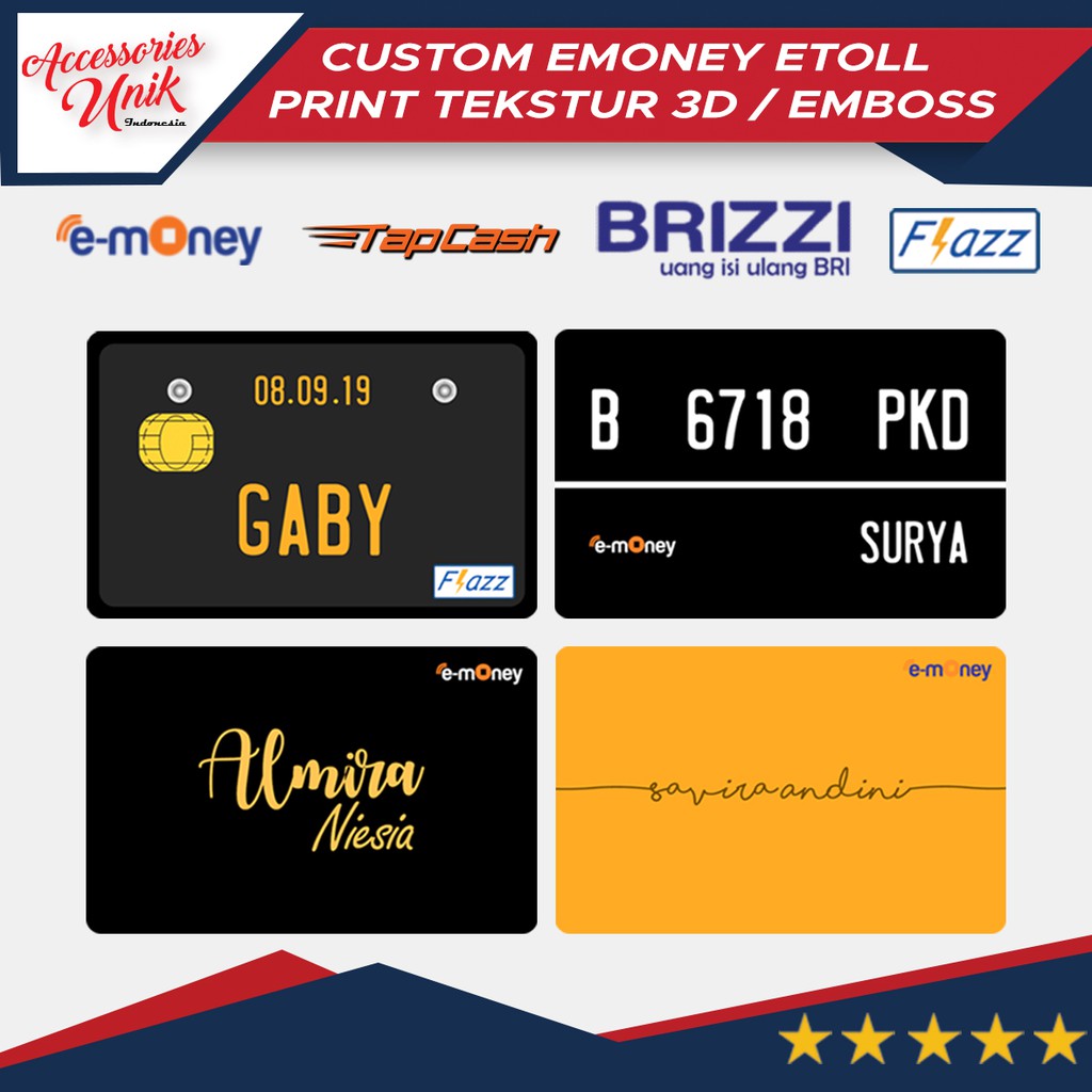 Jual Kartu Custom Print 3D Emboss ETOLL Emoney Flazz Brizzi Tapcash ...