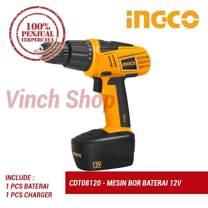 Jual MESIN BOR TANGAN CORDLESS DRILL 12 V GARANSI 2 THN INGCO CDT08120 ...