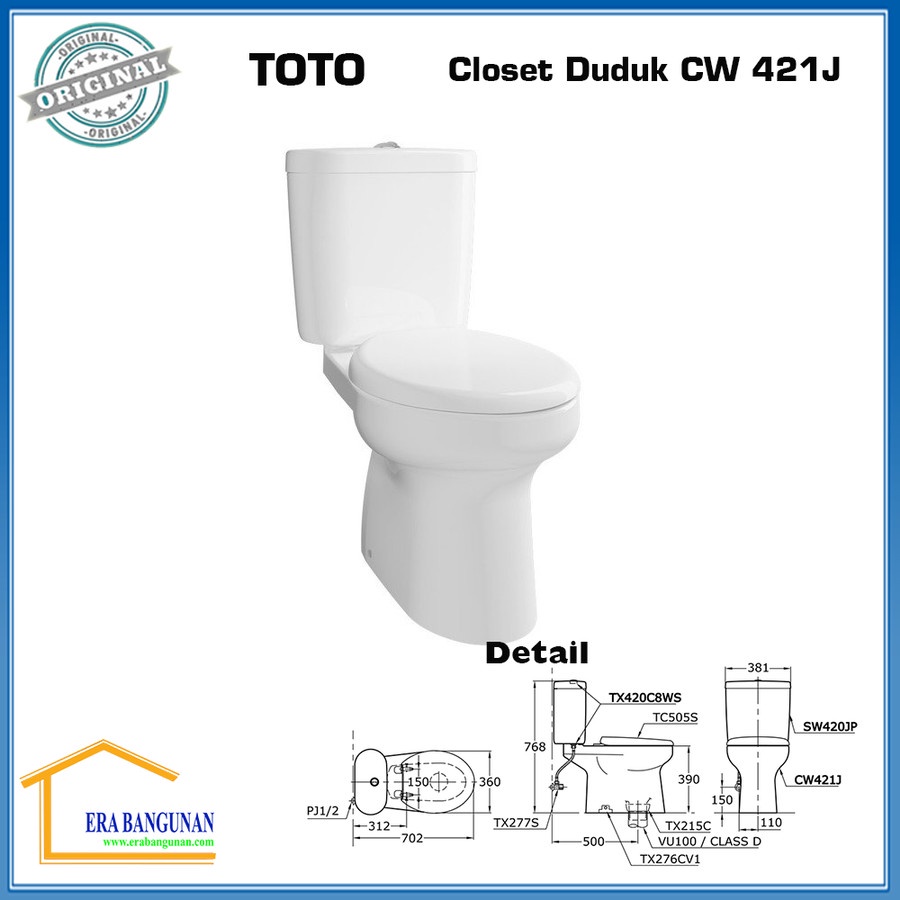 Jual CLOSET / KLOSET TOILET DUDUK TOTO CW 421 JP J CW421J WHITE DUAL FLUSH NEW PRODUK | Shopee ...
