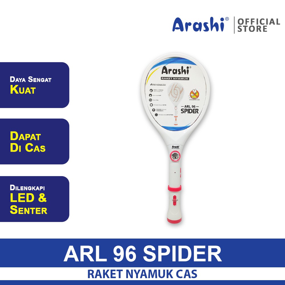 Jual Arashi ARL 96 Spider Raket Nyamuk + SENTER LED Rechargeable ...