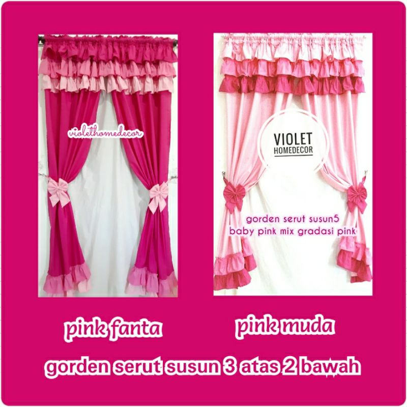 Jual Gorden gradasi pink susun 3 atas 2 bawah (harga per helai/1 sisi ...