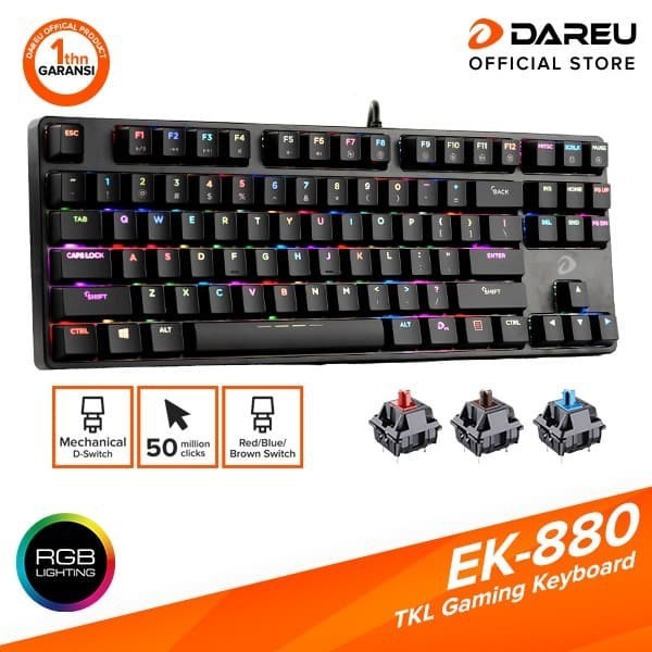 Jual Mechanical Gaming Keyboard DAREU EK-880 Ten Key Less | RGB ...