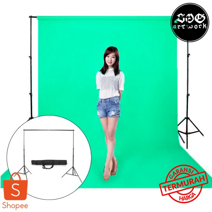 Jual Paket 2x3m Background stand backdrop kain putih hijau greenscreen ...