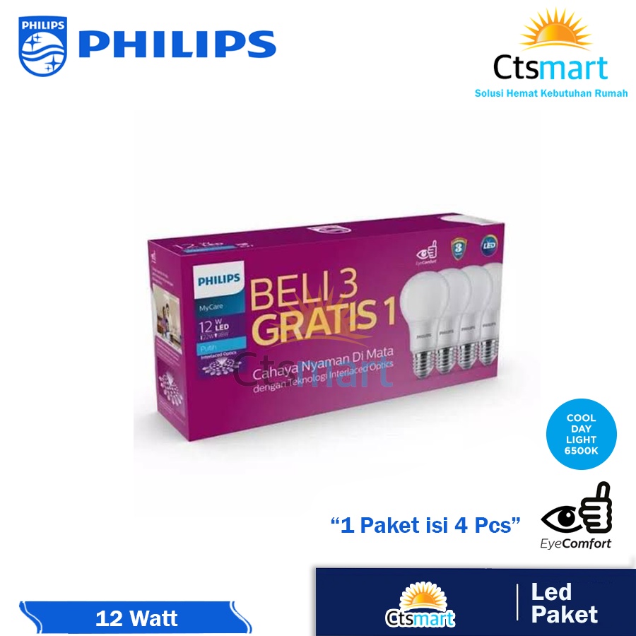 Jual Philips Lampu LED 12Watt, 12W, 12 Watt, 12 W ( PAKET 3 FREE 1) | Shopee Indonesia