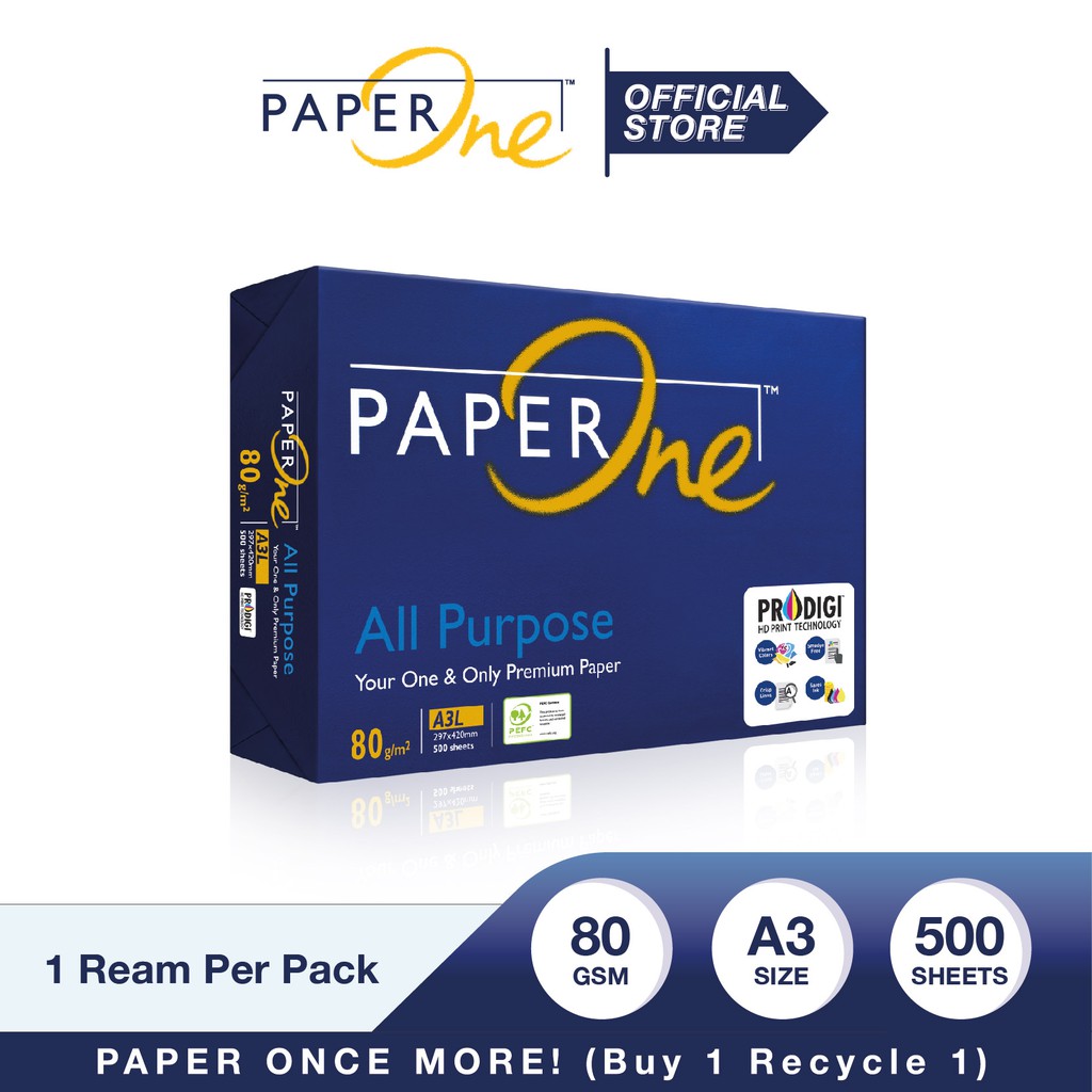 Jual PaperOne Kertas A3 80gr All Purpose 1 Rim (500 lembar) Kertas HVS ...